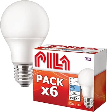 PILA Pack of 6 LED Bulbs, Fat Cap (E27), 8W (= Incandescent 60W), 806 ...