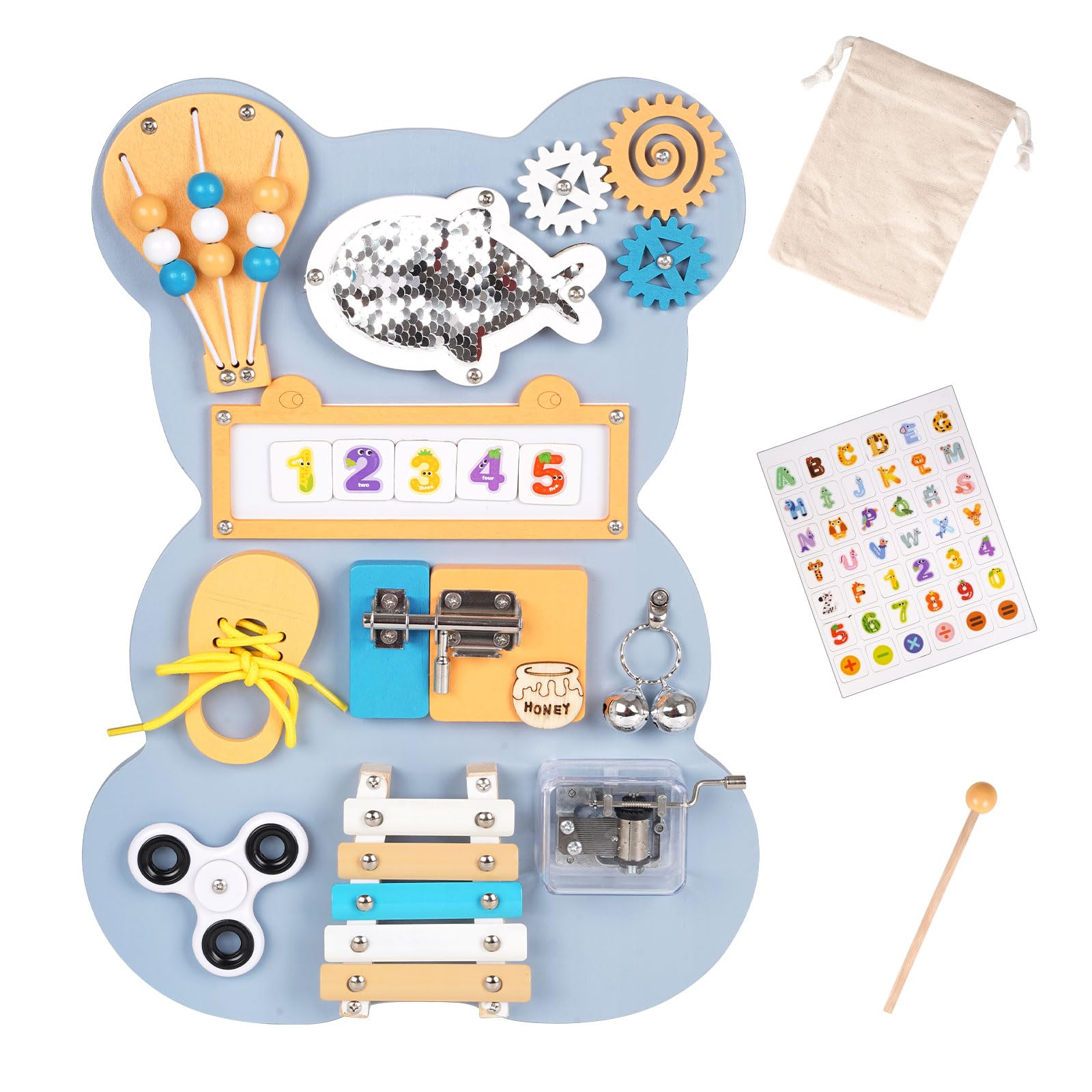 Amazon.com: Wooden Montessori Busy Board for Kids 10-in-1 Bear Busy ...