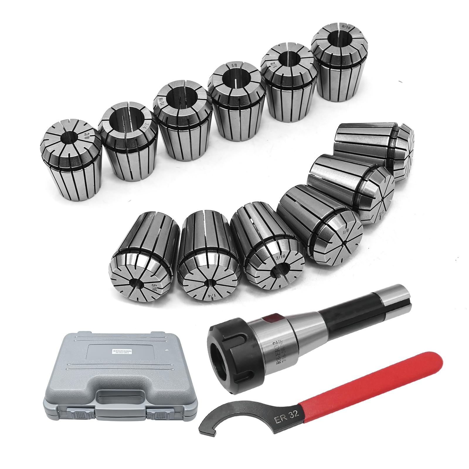 R8 Taper ER32 Collet Set, R8 ER32 Collet Holder Chuck Kit with 12 PCS ...