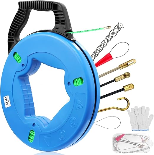 Teodute Fish Tape Wire Puller 4.5mm 196FT, Electrical Fish Tape with 7 ...
