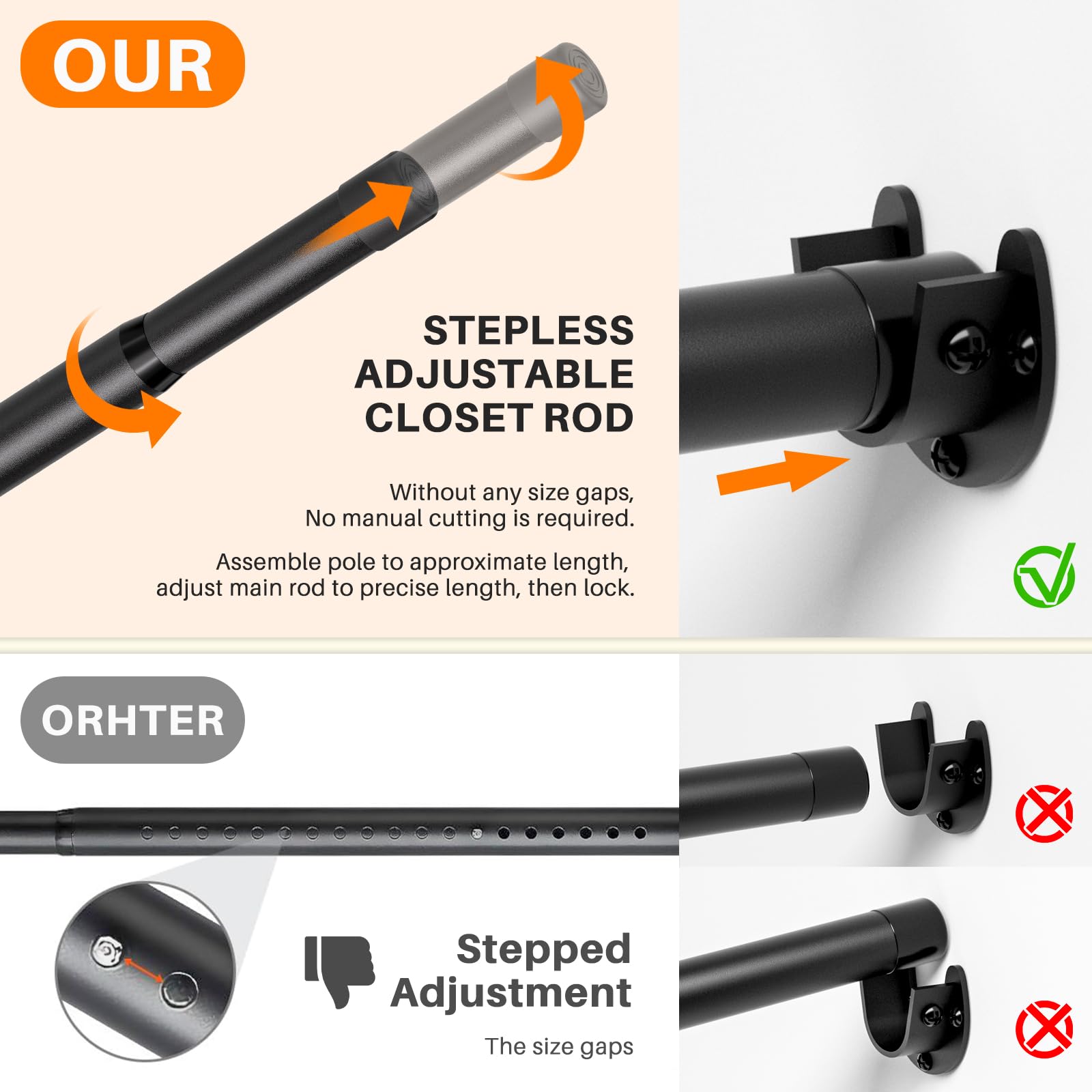 Snapklik.com : SUTINE Closet Rod For Hanging Clothes, 17 To 52 Inch ...