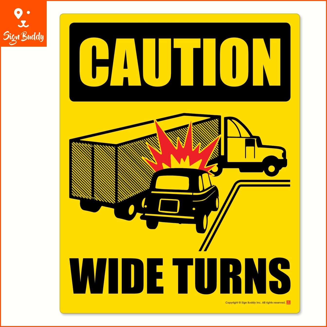 Caution Wide Right Turns Sign Safety Decal Vinyl Sticker for Truck ...