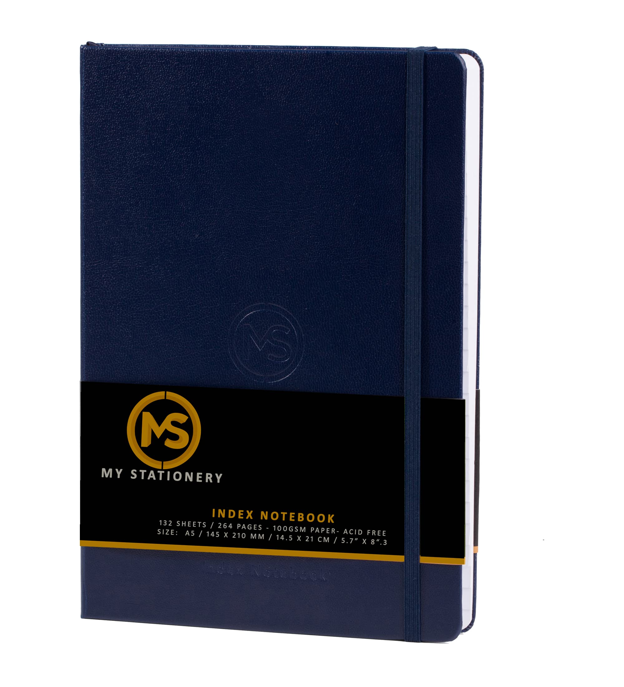 MS MY STATIONERY A5 Index Notebook Hardback Leatherette Cover 8mm Ruled ...