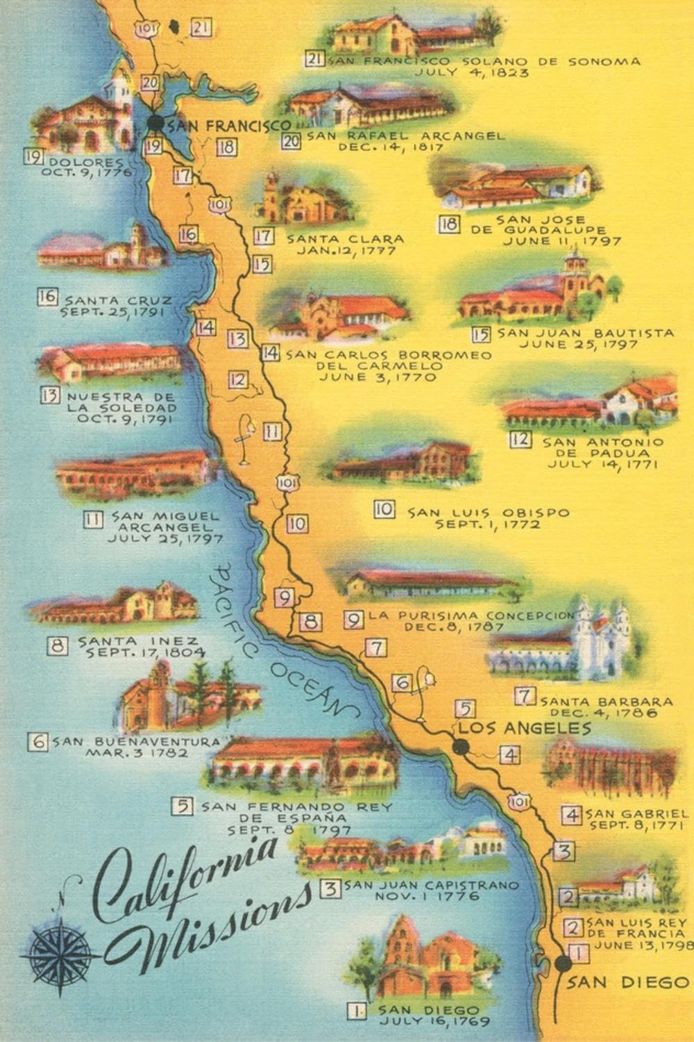 Amazon.com: ART.COM Wall Art Print Map of the Missions, California, 24 ...