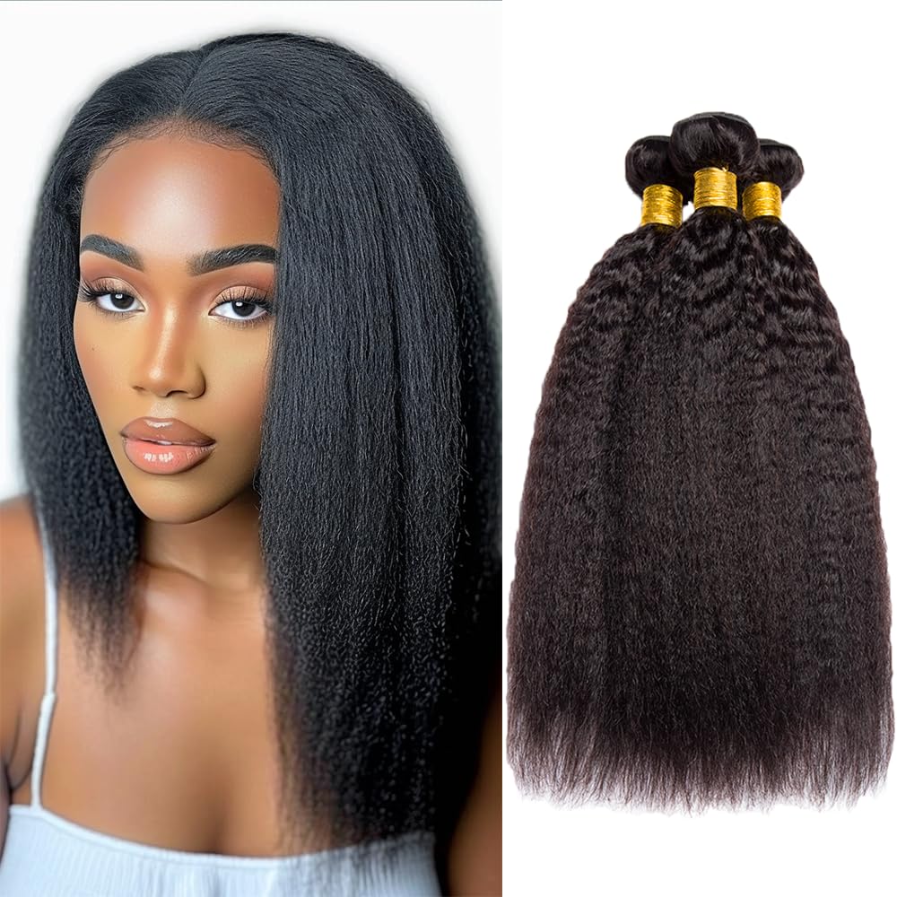 Amazon.com : Biottihair Human Hair Bundles Kinky Straight Bundles 14 16 18 Inch Designed For ...