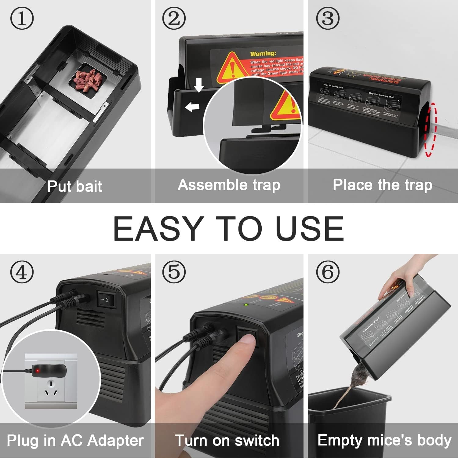 Electronic Rat Mouse Trap 7000v Shock Electric Rodent Zapper Dual Power ...