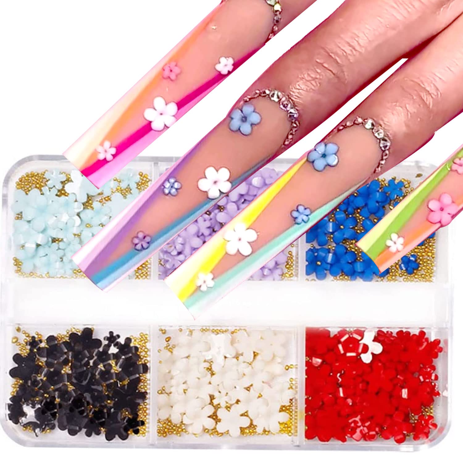 Red And White Flower Nails