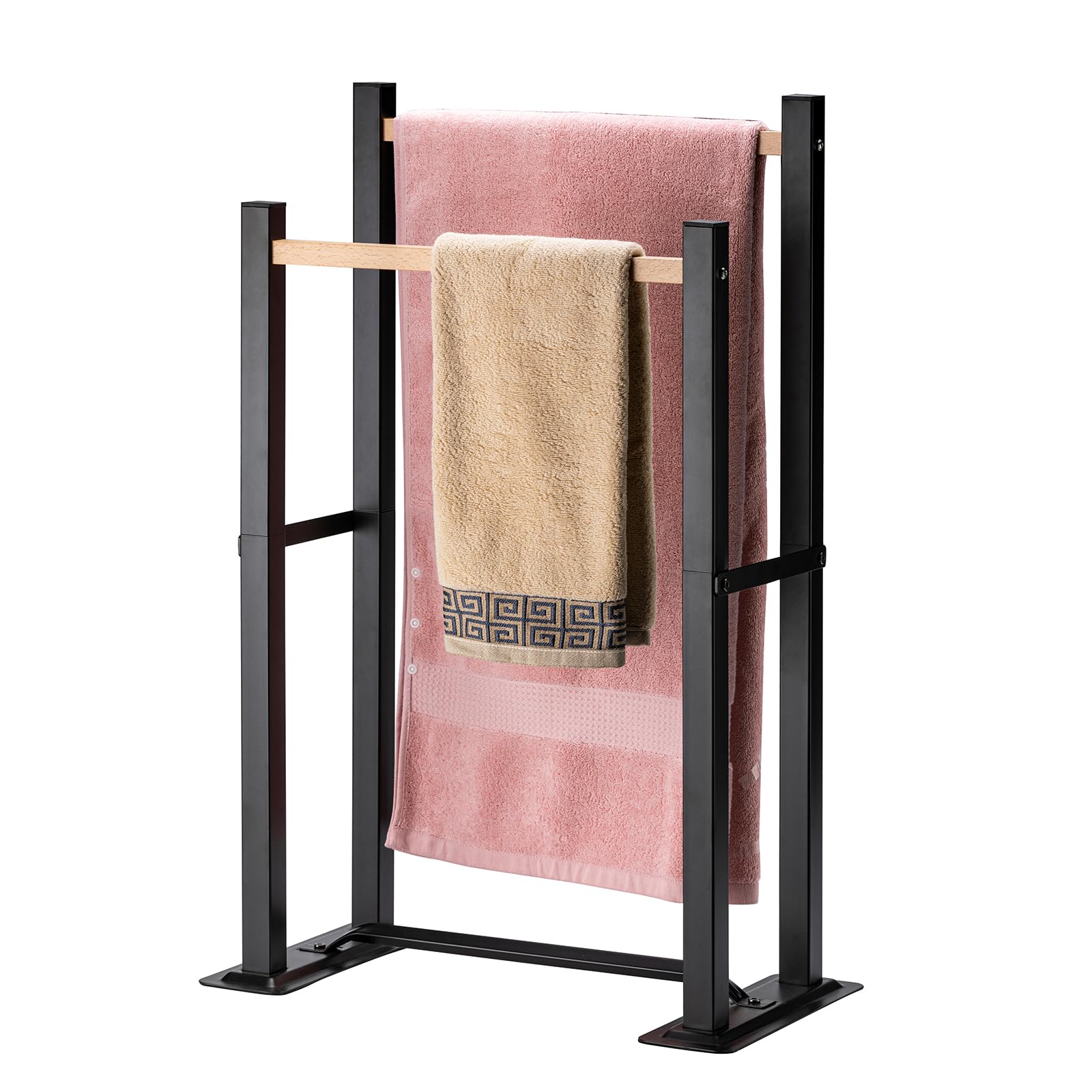 ZCDCP Towel Rack Freestanding Black 2 Tier Free Standing Towel Rack for ...