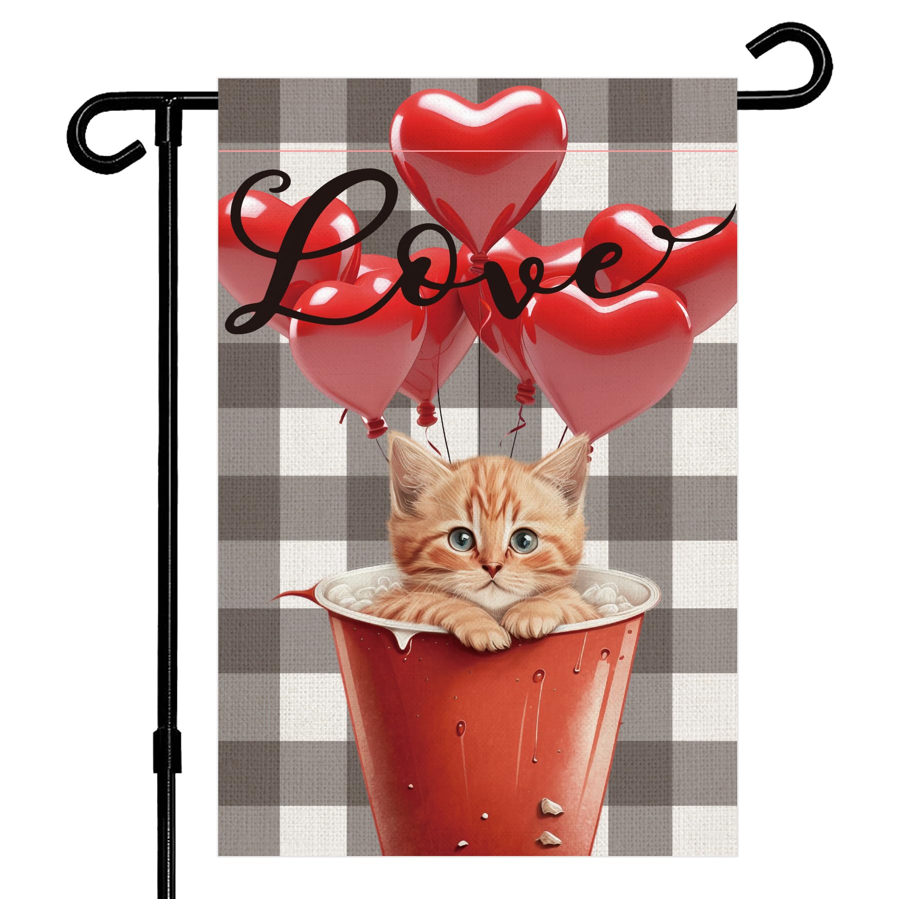 Happy Valentines Day Cute Cat Garden Flag 12×18 Inch Double Sided ...