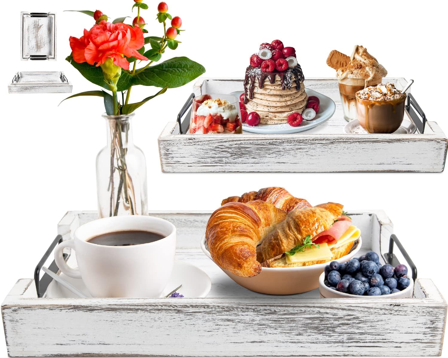Amazon.com: MyGift White Washed Solid Wood Large Serving Tray Breakfast ...