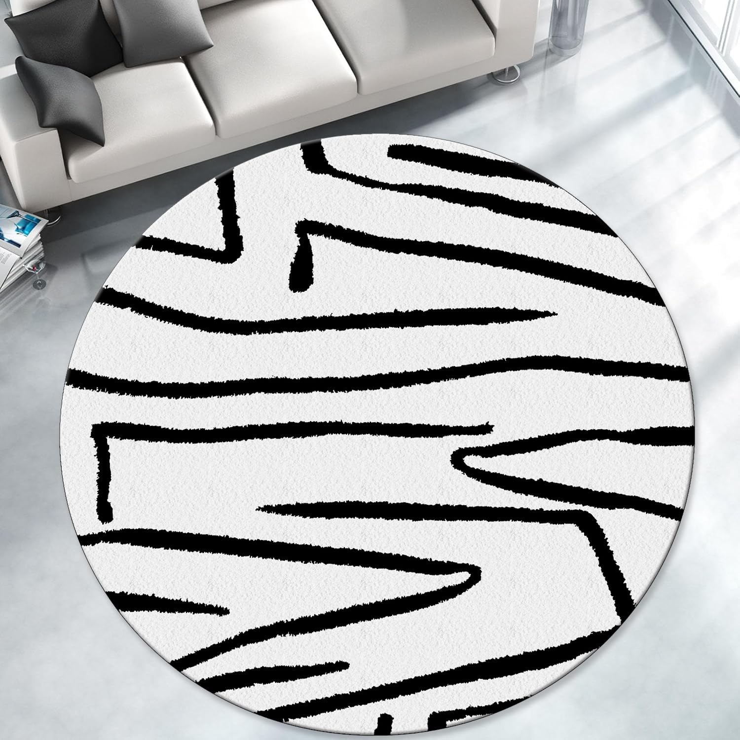 Amazon Pdenzg Black And White Striped Round Area Rug 6ft Boho