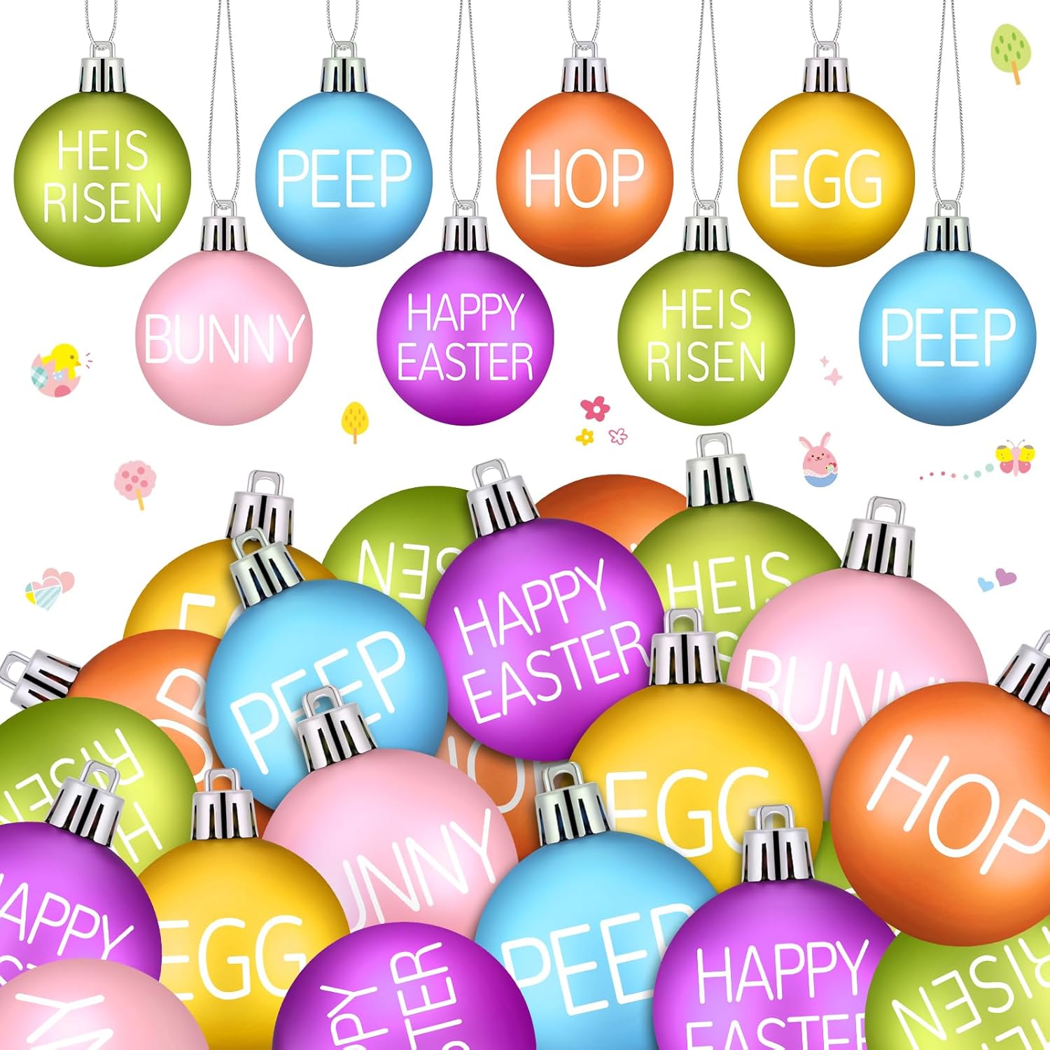 Amazon.com: 24 Pcs Spring Easter Ball Ornament Egg Hanging Tree Decor ...