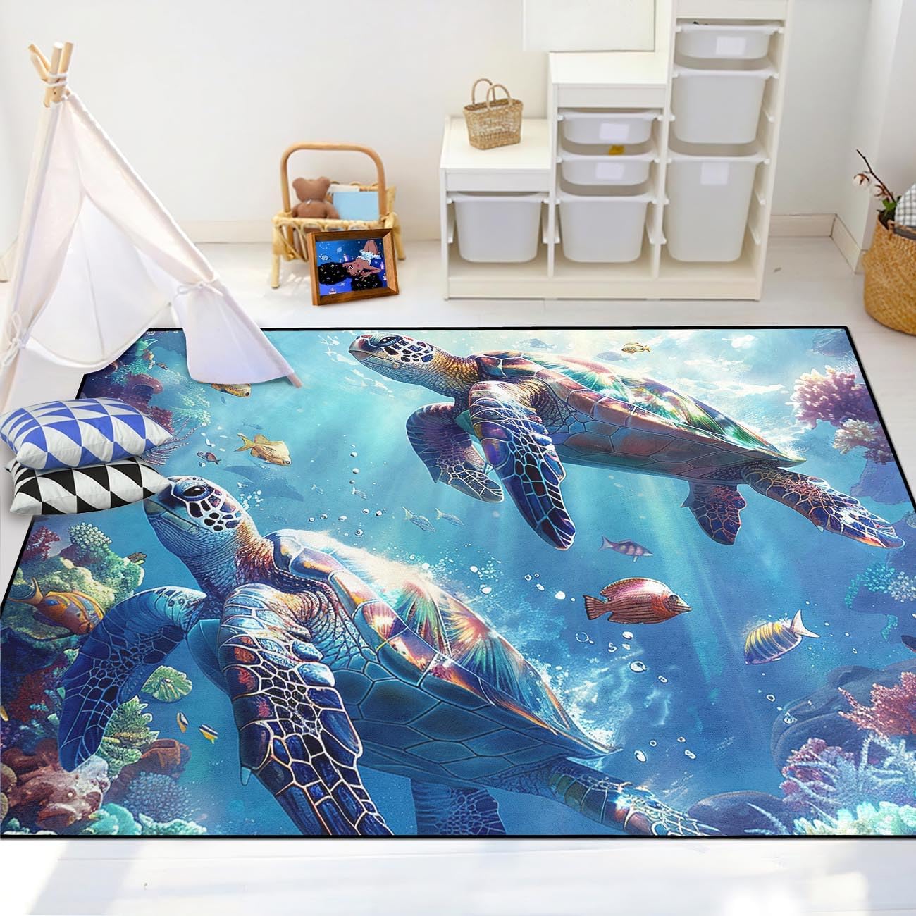 Amazon.com: Sea Turtle Carpet Rug - Kids Coastal Rugs for Bedroom Ocean ...