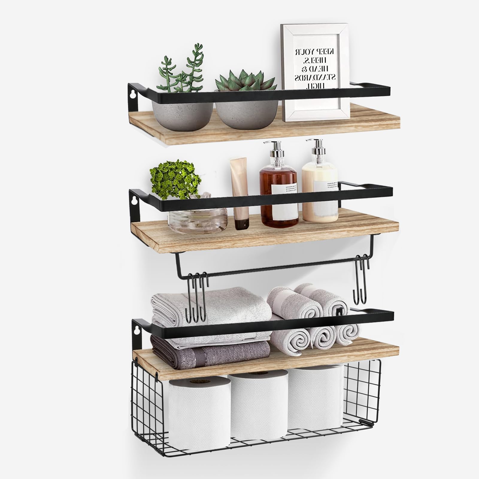 GIRYES Floating Shelves,Bathroom Shelves with Storage Basket,Over ...