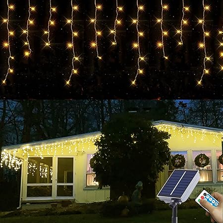 Amazon.com: LED Solar Icicle String Lights,36Ft/11M 264 LEDs Waterproof ...