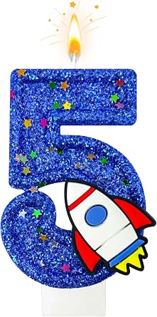 Amazon.com: Sesine Space Theme Number 5 Birthday Candle - Blue ...