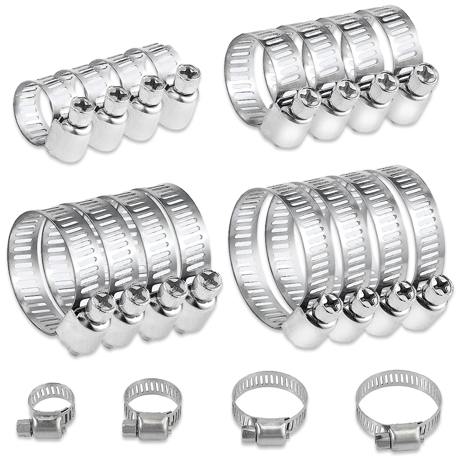 Stainless Steel Hose Clips Set, 16 Pcs Range Hose Clamps, Hose Clamps ...
