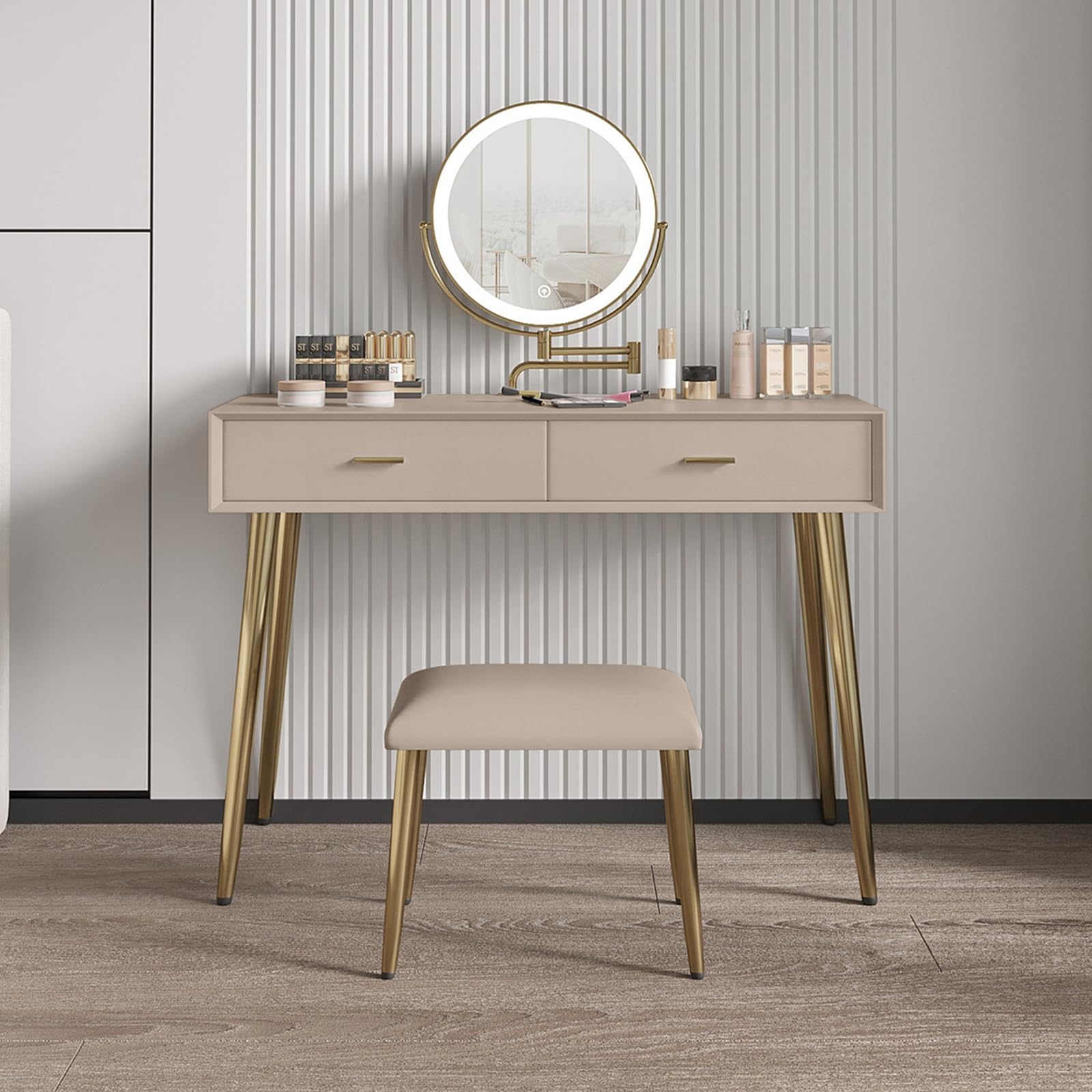 Amazon.com: HIMAmonkey Vanity Desk Set with 360° Rotating Mirror and ...