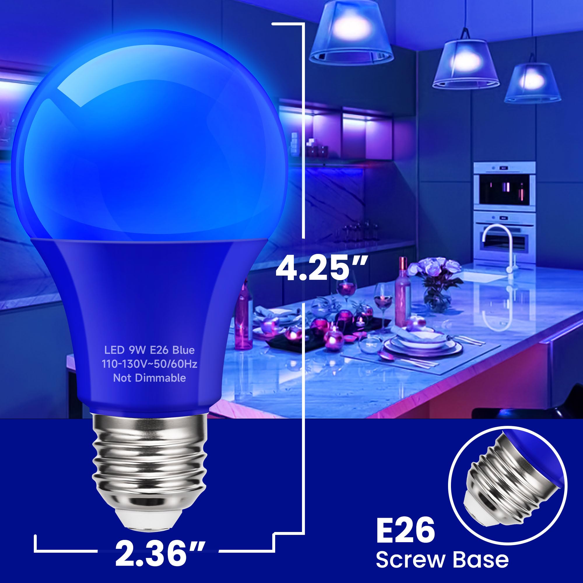 Snapklik.com : Blue Light Bulb, Colored Light Bulbs 60W Equivalent, A19 ...
