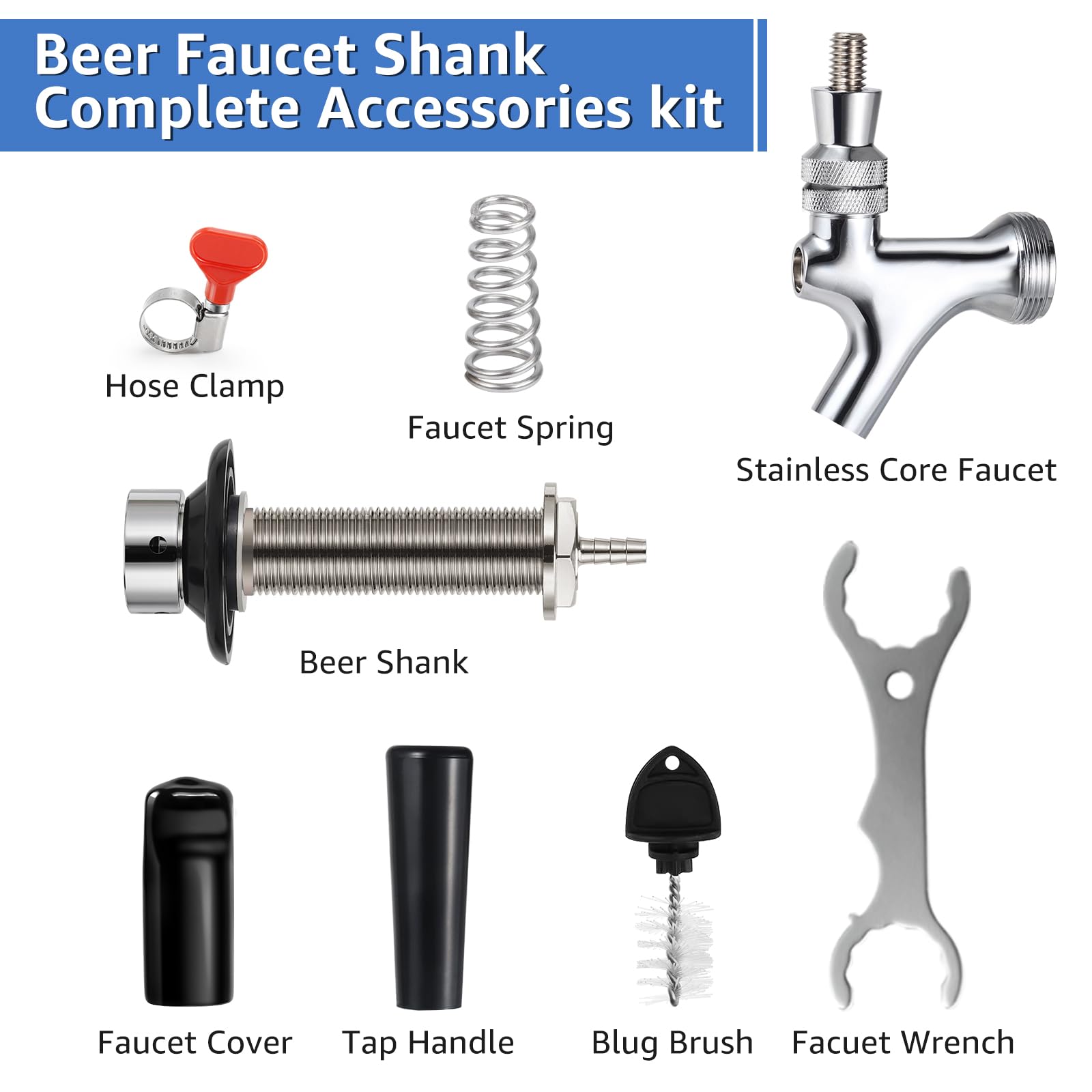 Spring Hose Clamps MRbrew Draft Beer Shank Faucet Kit, 2'' Beer Shank ...