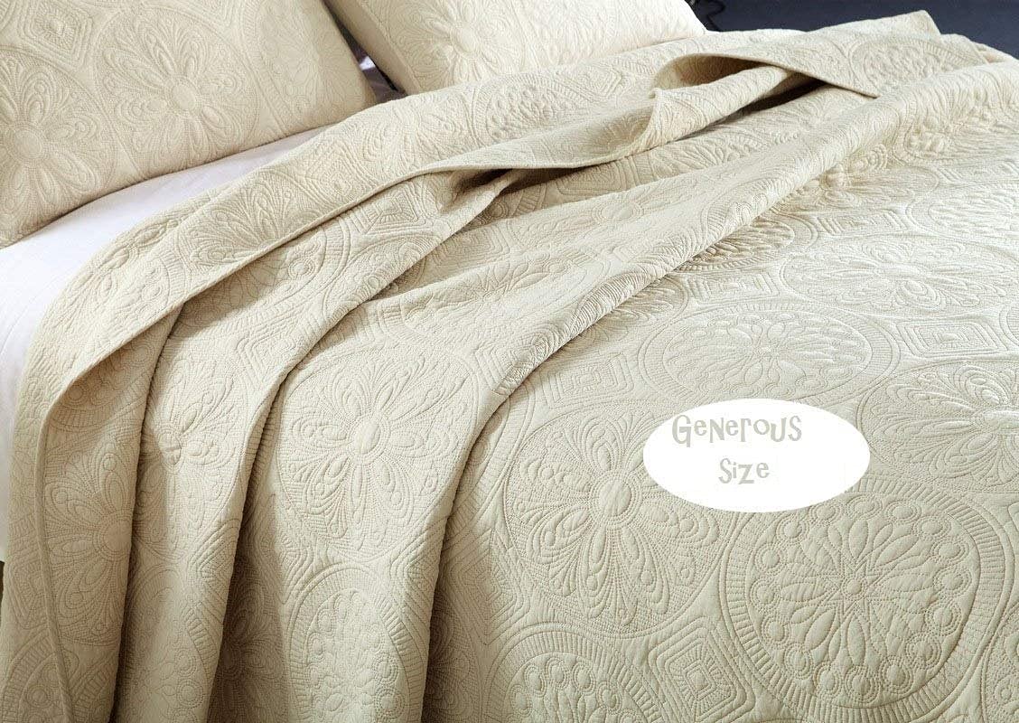 Brandream Beige Quilts Cotton Farmhouse Quilted Comforter Set Queen ...