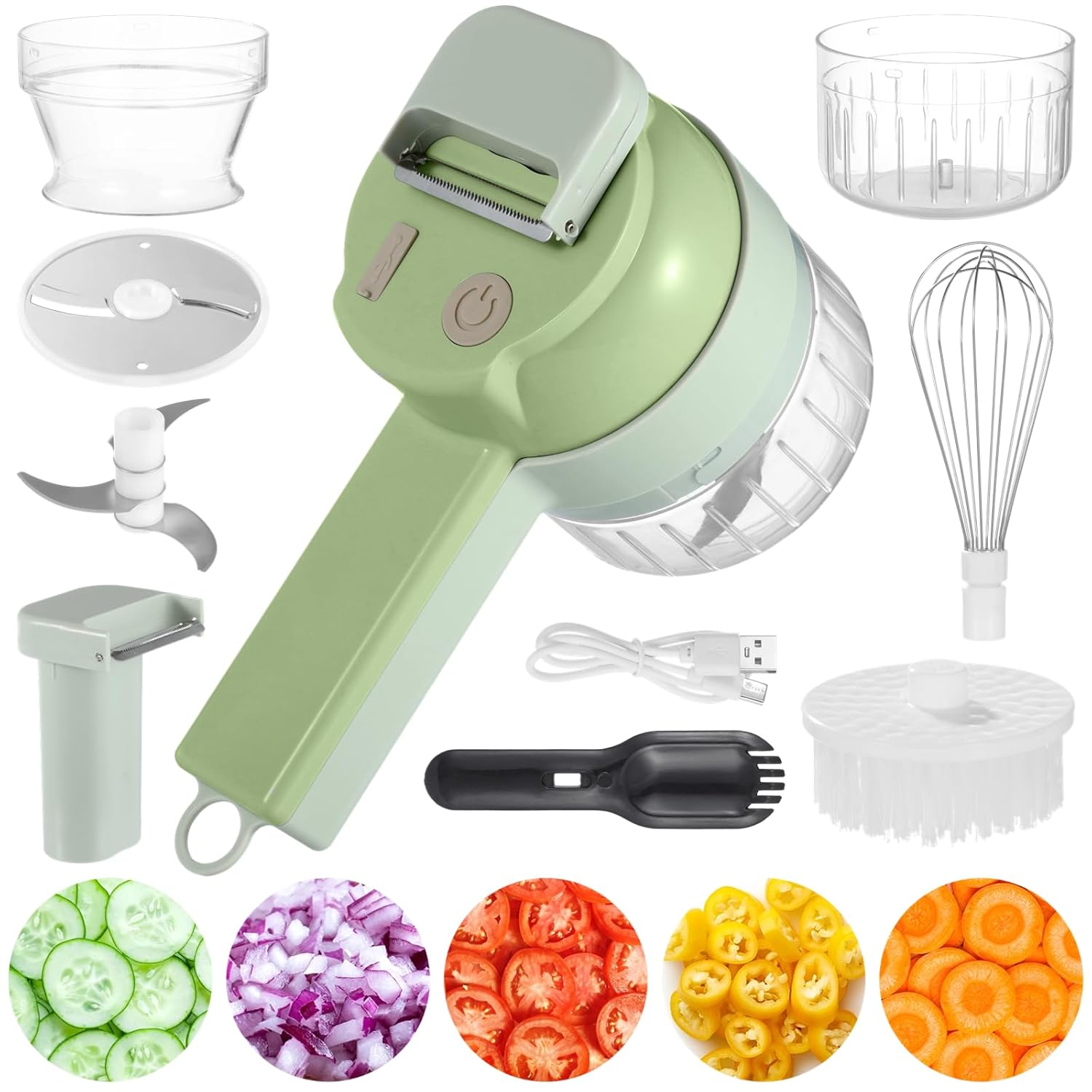 5-In-1 Electric Veggie Cutter, Wireless Rechargeable Vegetable Chopper ...