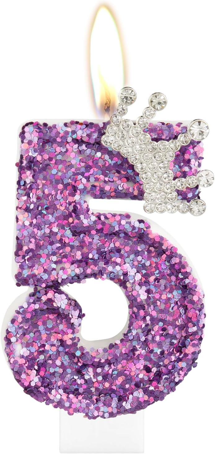 Amazon.com: 5th Birthday Candles for Girls, Purple Crown Number 5 ...
