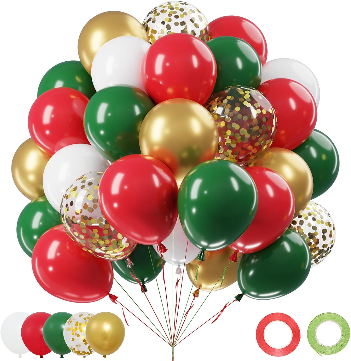 Amazon.com: Christmas Red Green Gold Balloons Set, 60Pcs 12 Inch Red ...