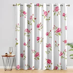 Amazon.com: Rose Floral Curtains, Pink Flower Window Curtains ...