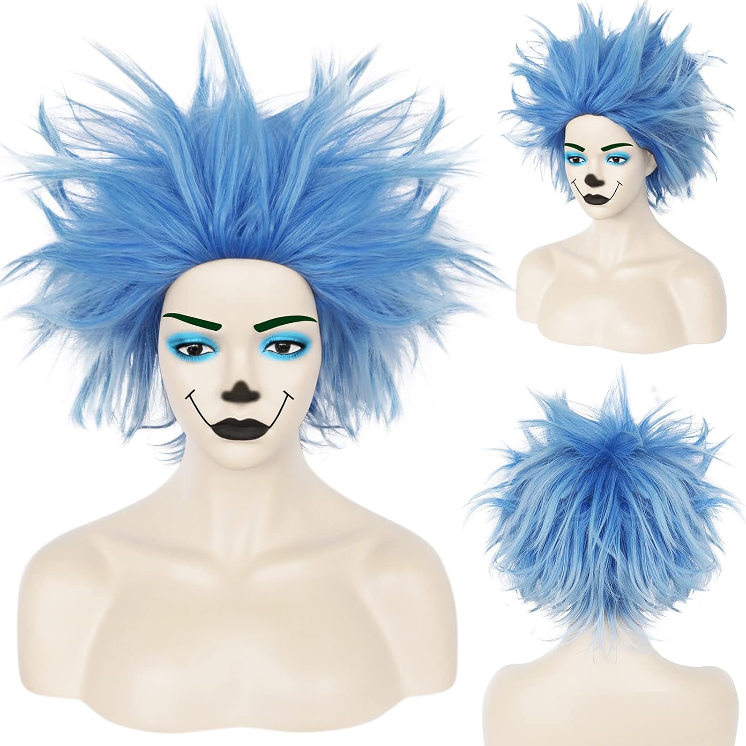 Amazon.com: ANOGOL Wig+ Short Blue Wig for Party Wig, Unique Spiky Wig ...