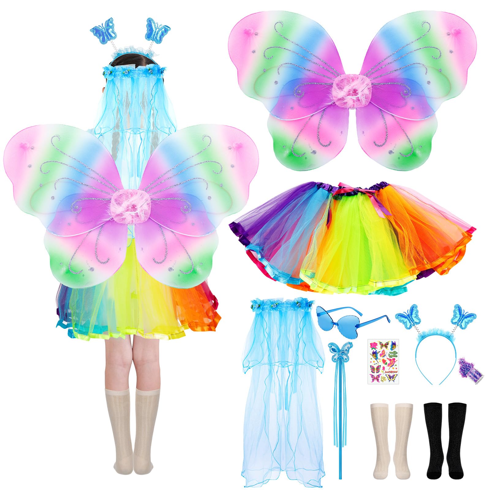 Xtinmee 10 Pcs Girls Fairy Costume Set Toddlers Butterfly Wings ...