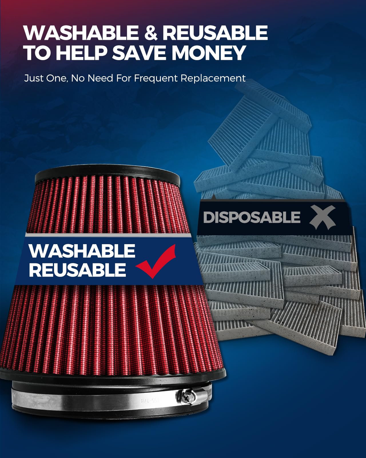 Snapklik.com : Premium Washable Engine Air Filter, Universal Clamp-On ...