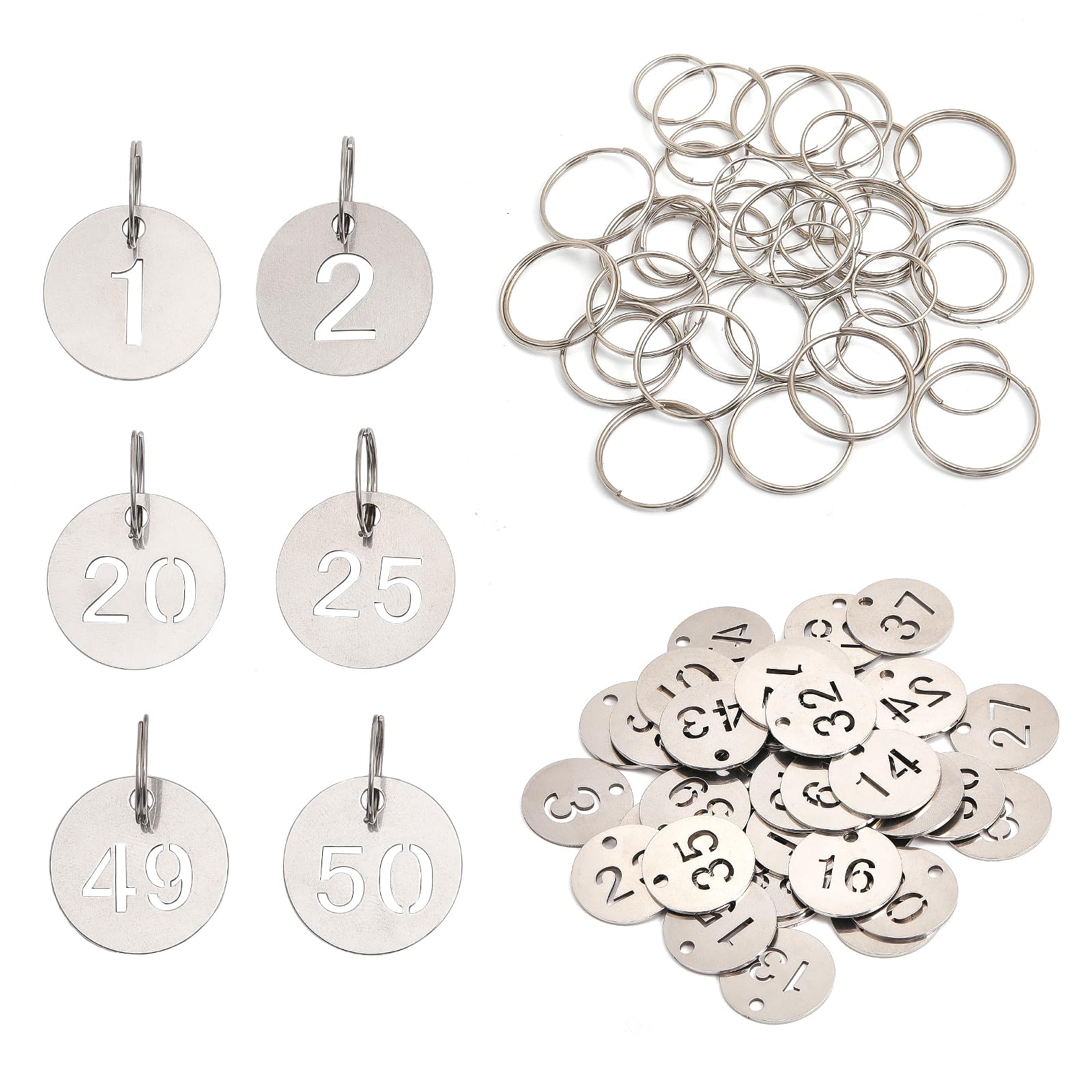 Amazon.com: GLOBLELAND 50Pcs Number Tags Stainless Steel Metal Round ...