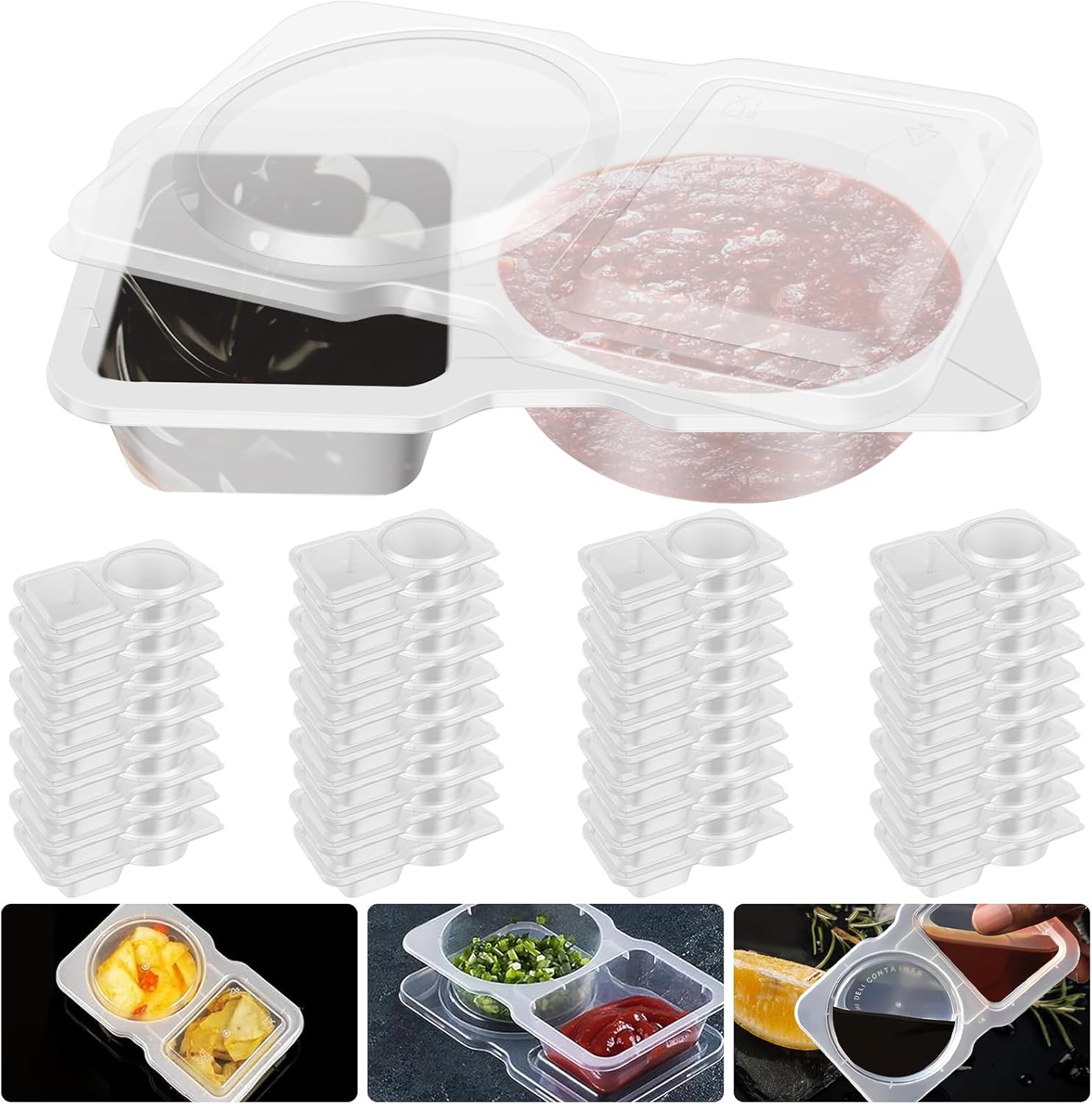 40PCS Double Compartment Condiment Container with Lids, Leak-Proof ...
