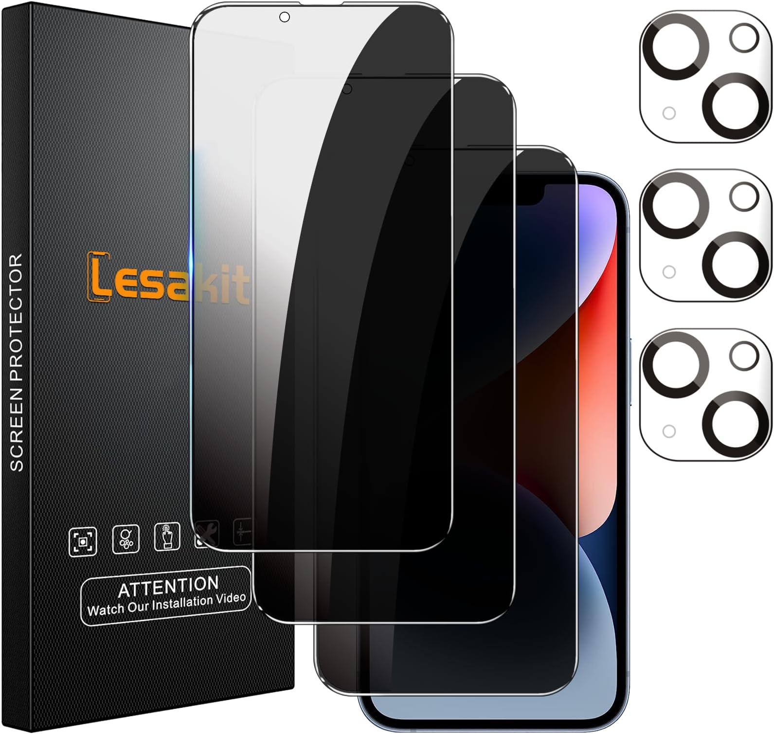 Amazon.com: Lesakit 3+3 Pack Privacy Screen Protector for iPhone 14 6.1 ...