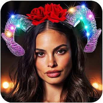 Amazon.com: CAKURE Sheep Horns Headband Light Up Rose Horn Headpiece ...