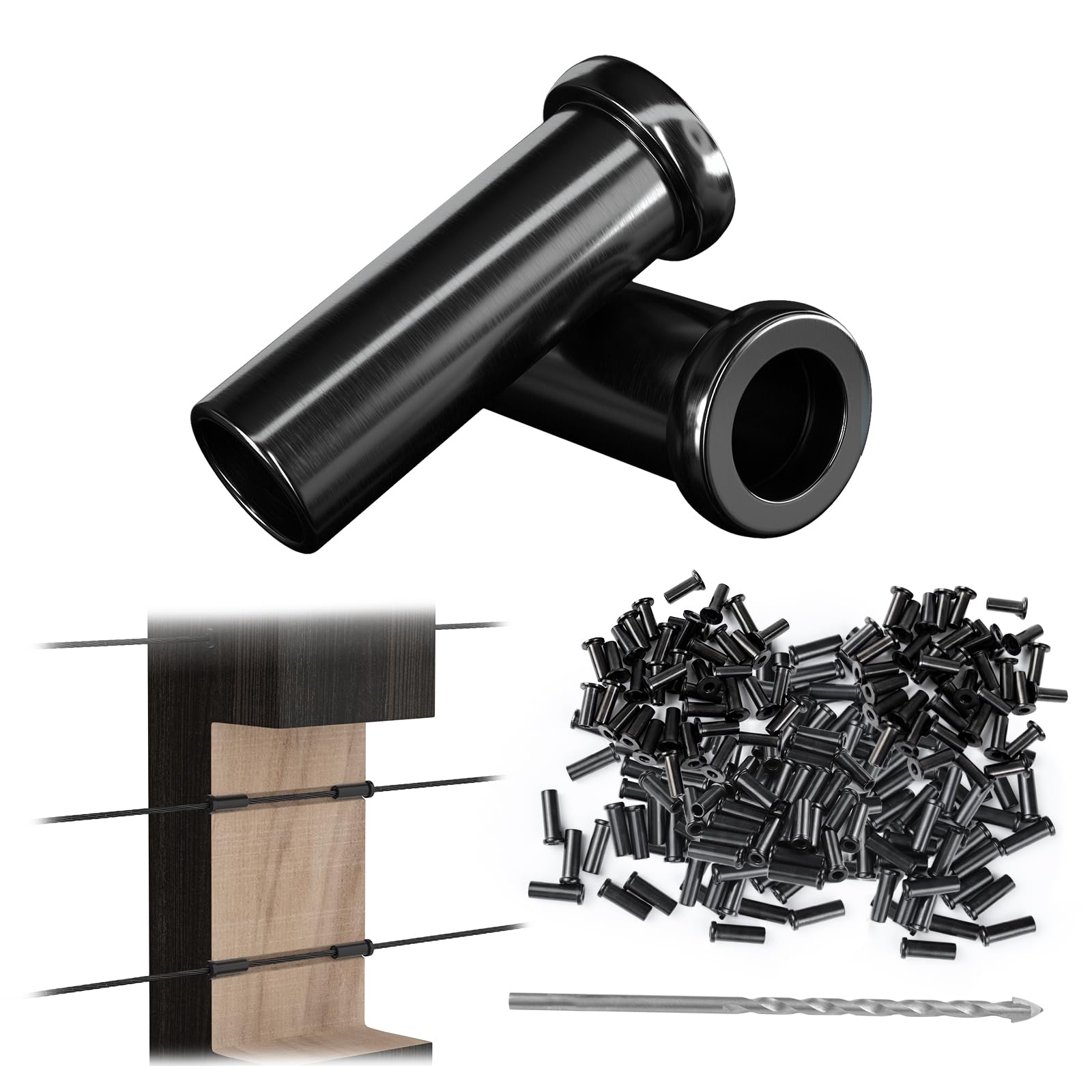 Snapklik.com : 120 Pack 1/8" Black Cable Railing Protector Sleeves T316 ...