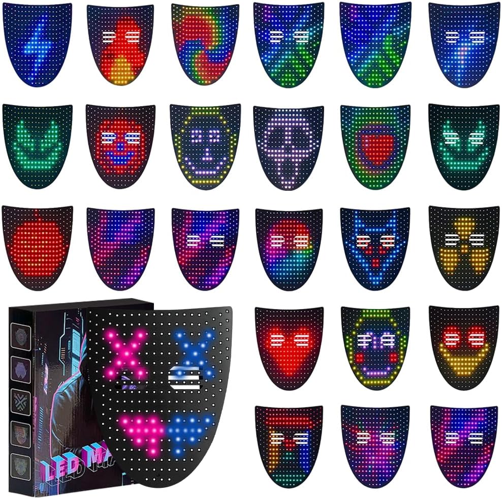 Rppiup Led Mask with Gesture Sensing, Halloween Light Up Mask, LED ...