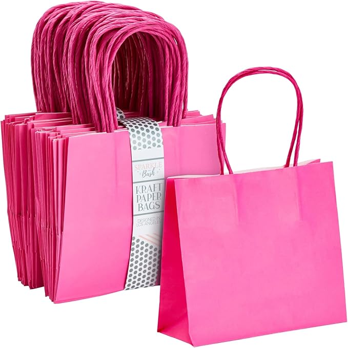 Amazon.com: Sparkle and Bash 50 Pack Mini Pink Gift Bags with Handles ...