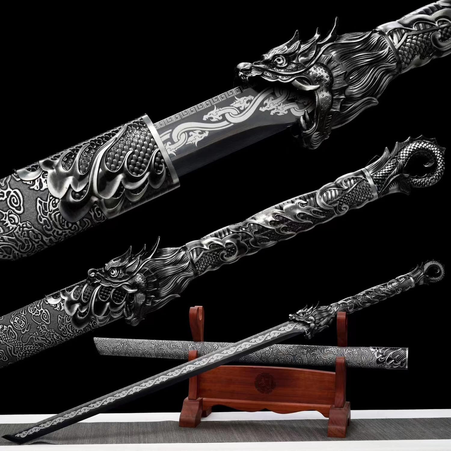HERO SWORD Real Combat Black Dragon Sword Manganese Steel Full Tang ...