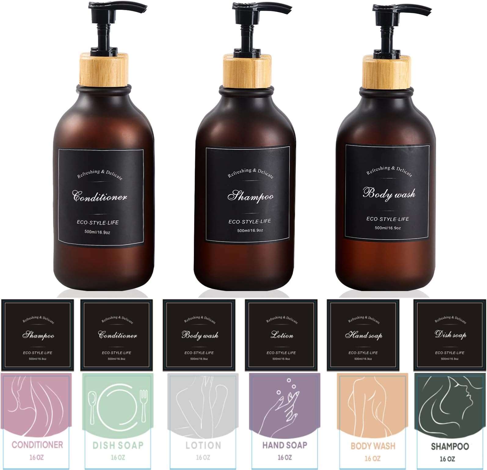 Amazon.com: Modern Refillable Shampoo and Conditioner Dispensers by ...