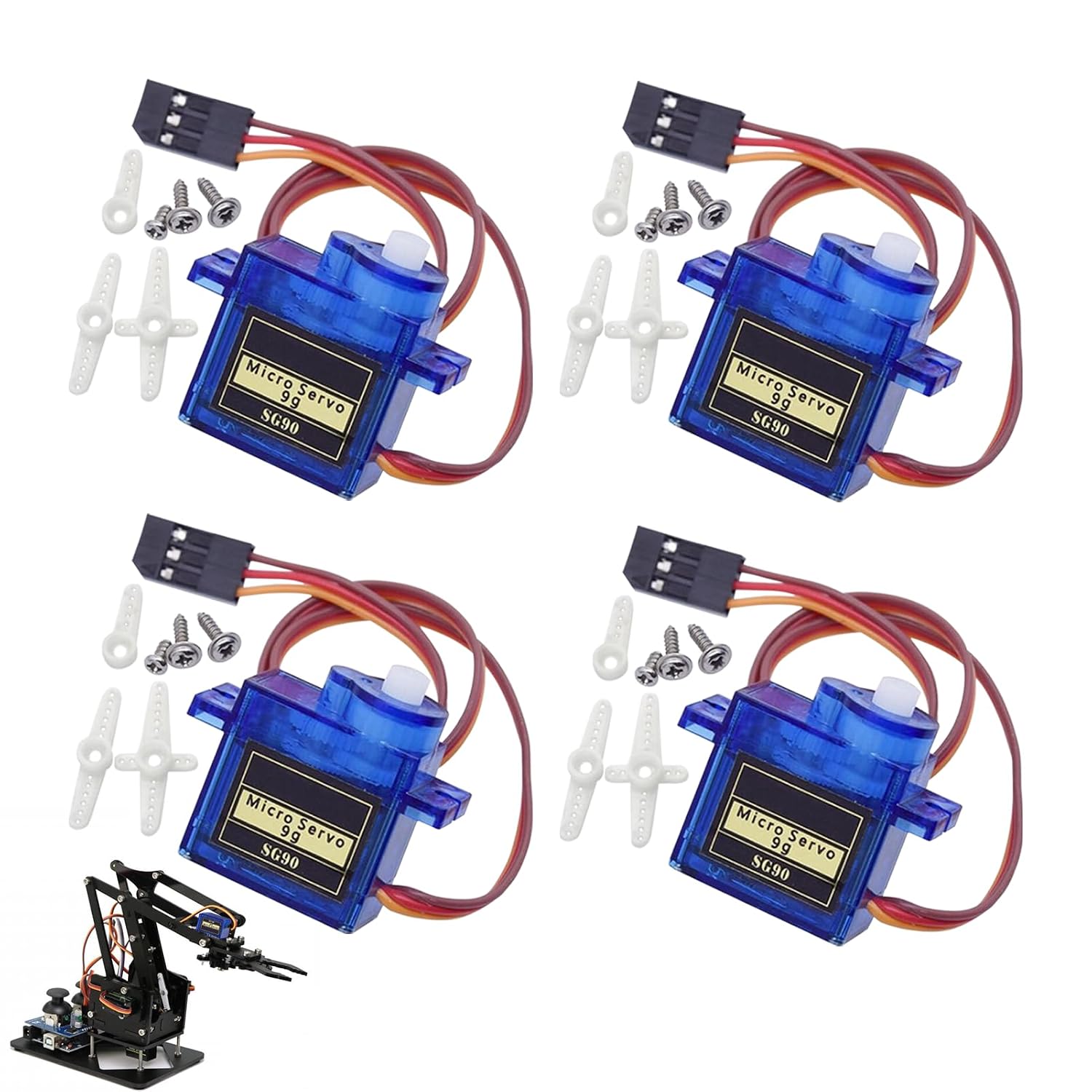 4 Pcs Servo Motor, SG90 Micro Servo Motor, Metal Geared Motor Kit, Mini ...