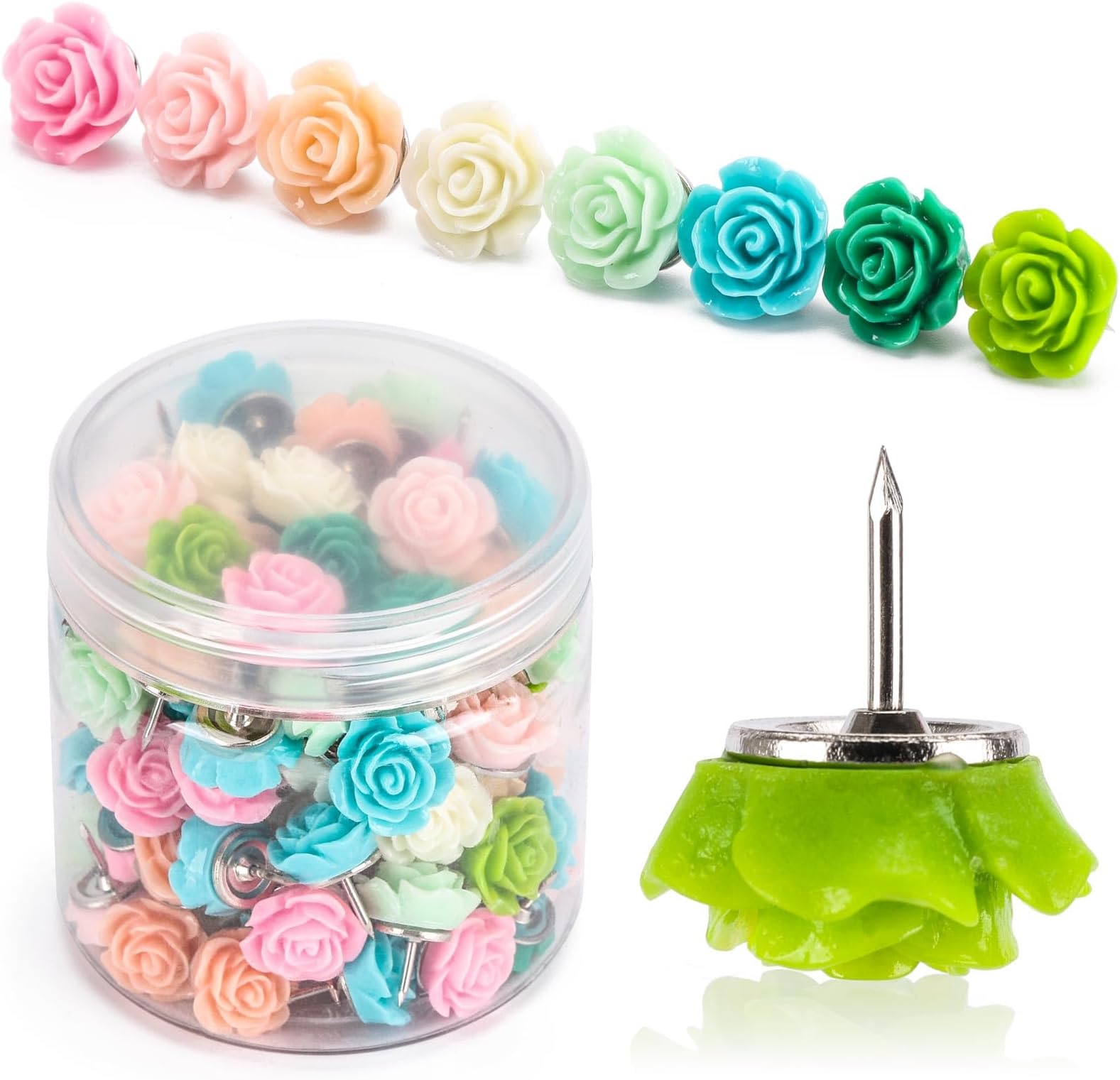 Amazon.com: 100Pcs Cute Push Pins Decorative Floral Thumb Tacks for ...