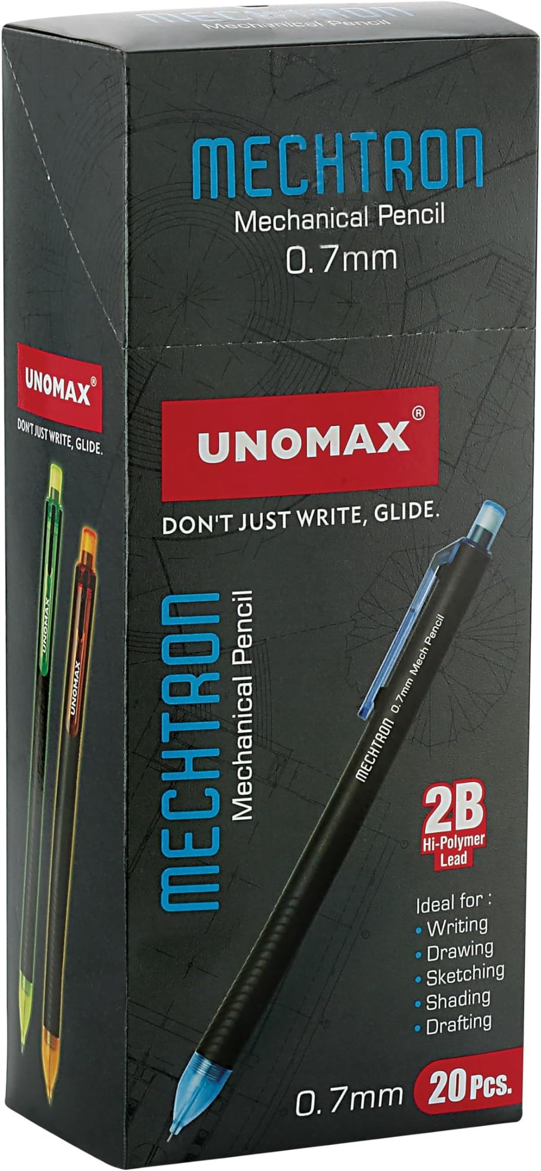 UNOMAX Mechtron Mechanical Pencil - Pack Of 20 (0.7 Mm) | Matt Finish Body | 0.7 Mm Tip Size ...