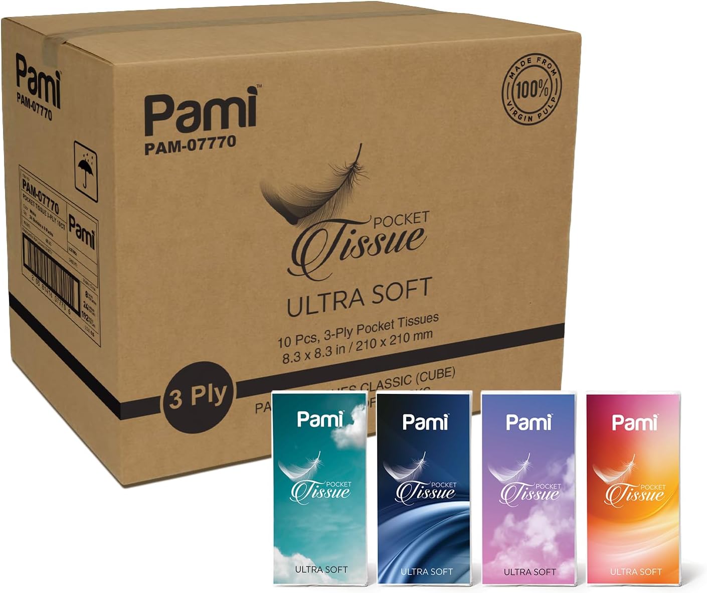 Amazon.com: PAMI Ultra-Soft Pocket Tissues [Case of 24 Packs of 8 x 10 ...
