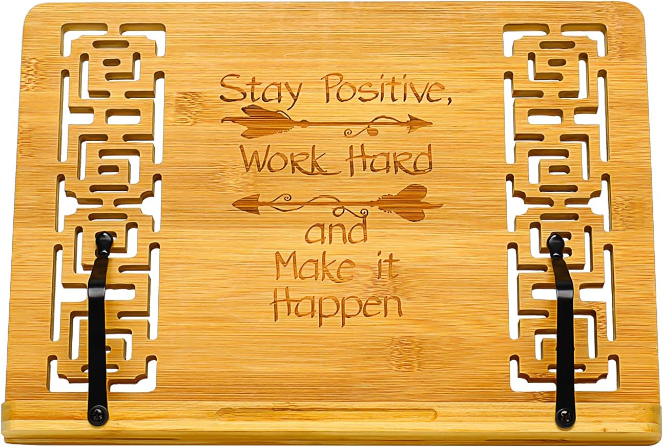 Amazon.com: Readaeer Bamboo Book Stand, Large Book Holder with 6 ...