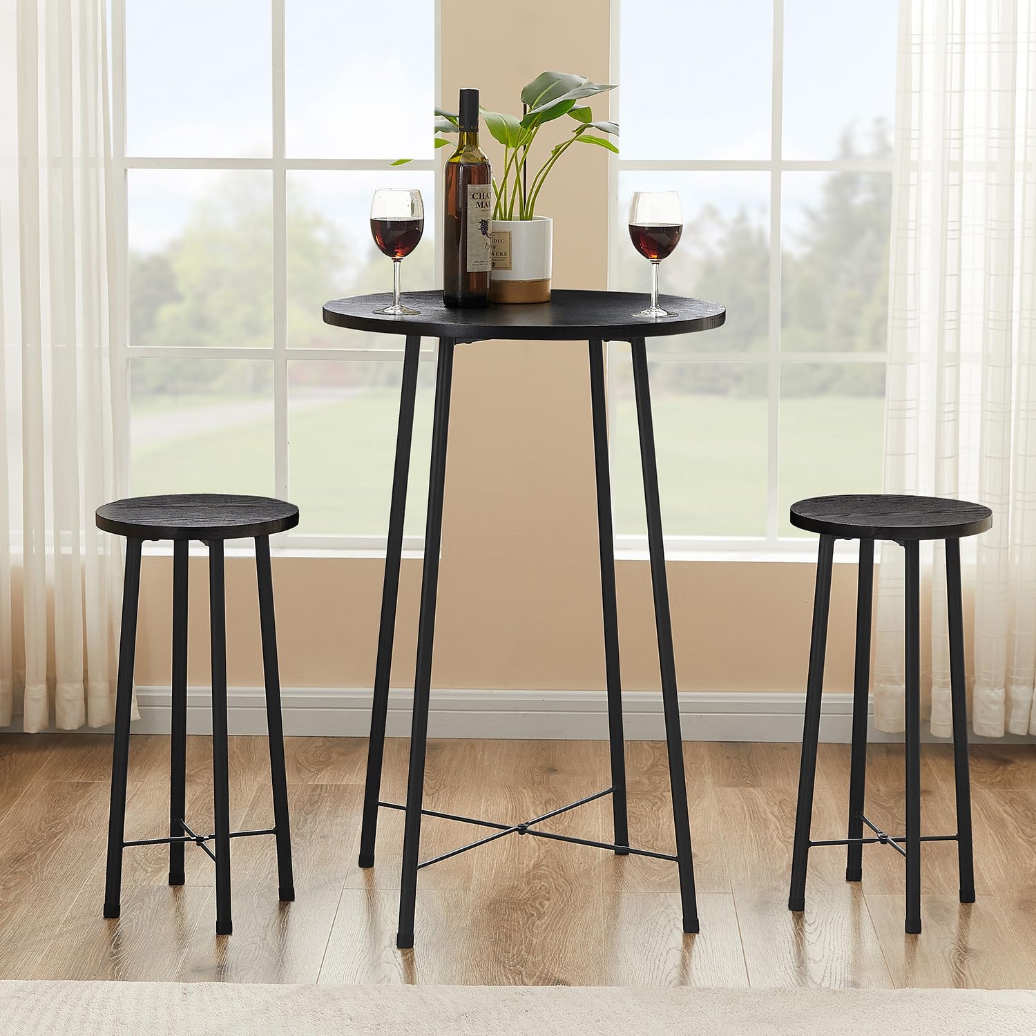 VECELO Small Bar Table and Chairs, Round Bistro Sets with 2 barstools ...