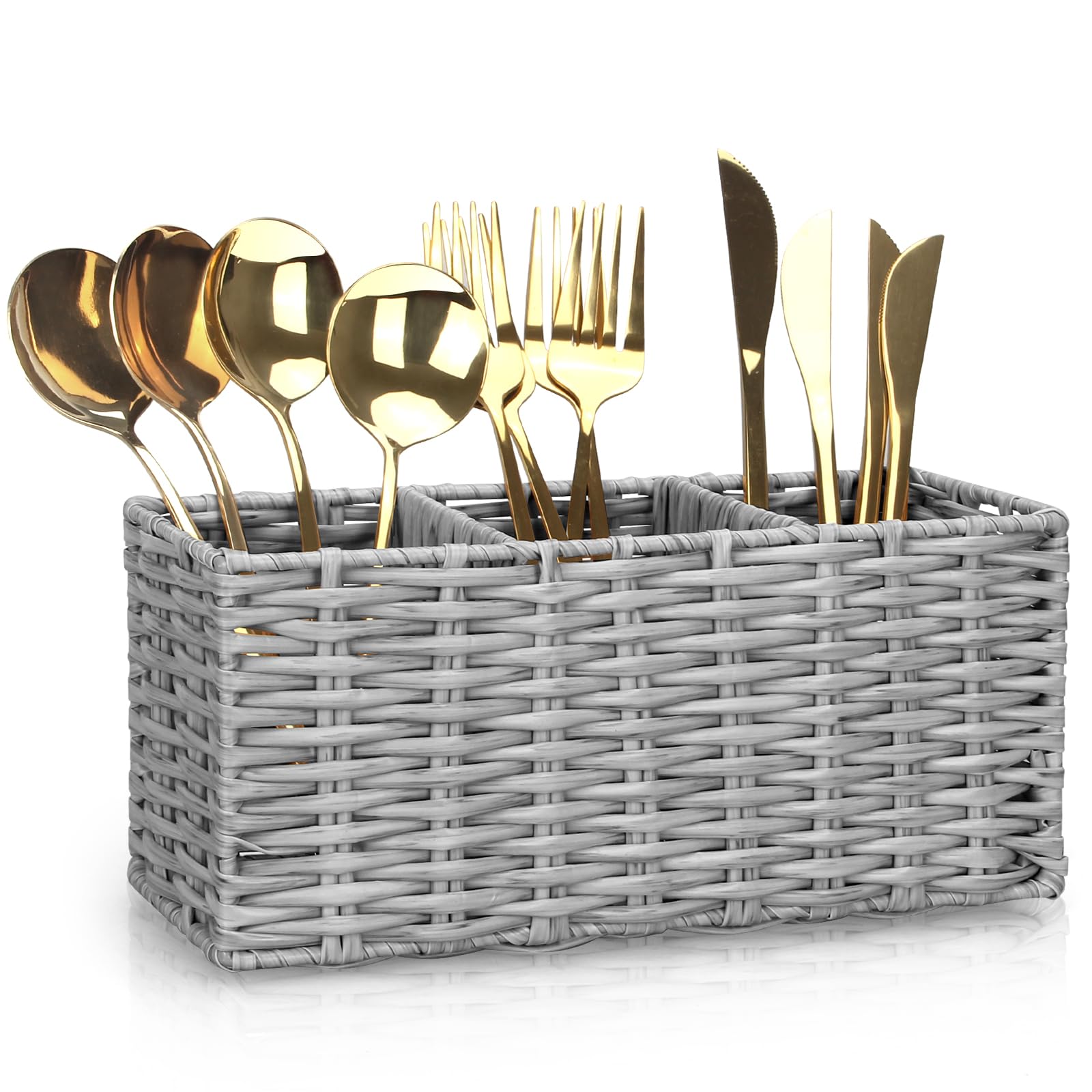 Amazon.com: Ayiaren Gray Wicker Cutlery Silverware Holder Utensil ...