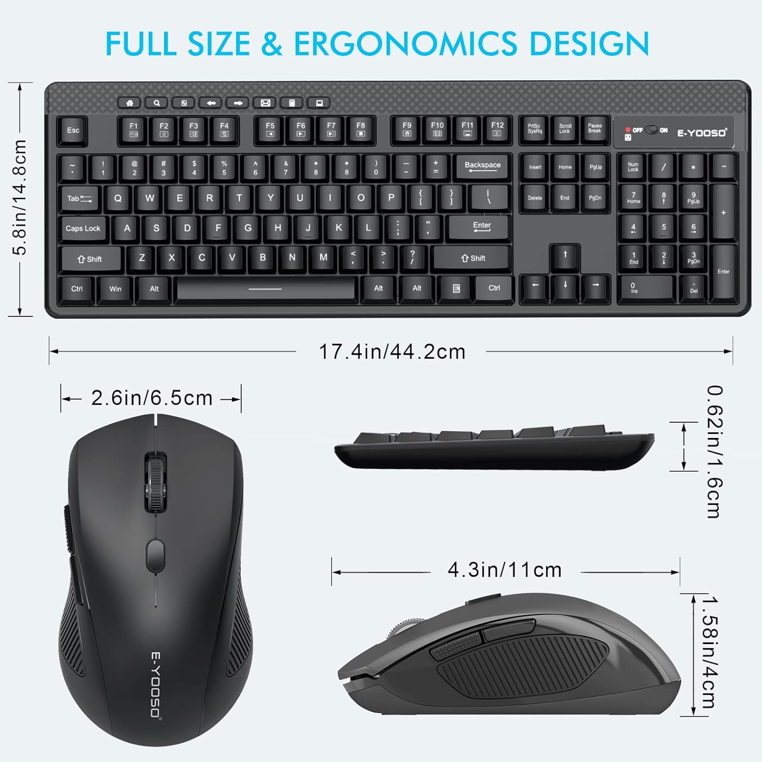 Buy Wireless Keyboard and Mouse Combo, E-YOOSO 2.4GHz Full-Sized ...