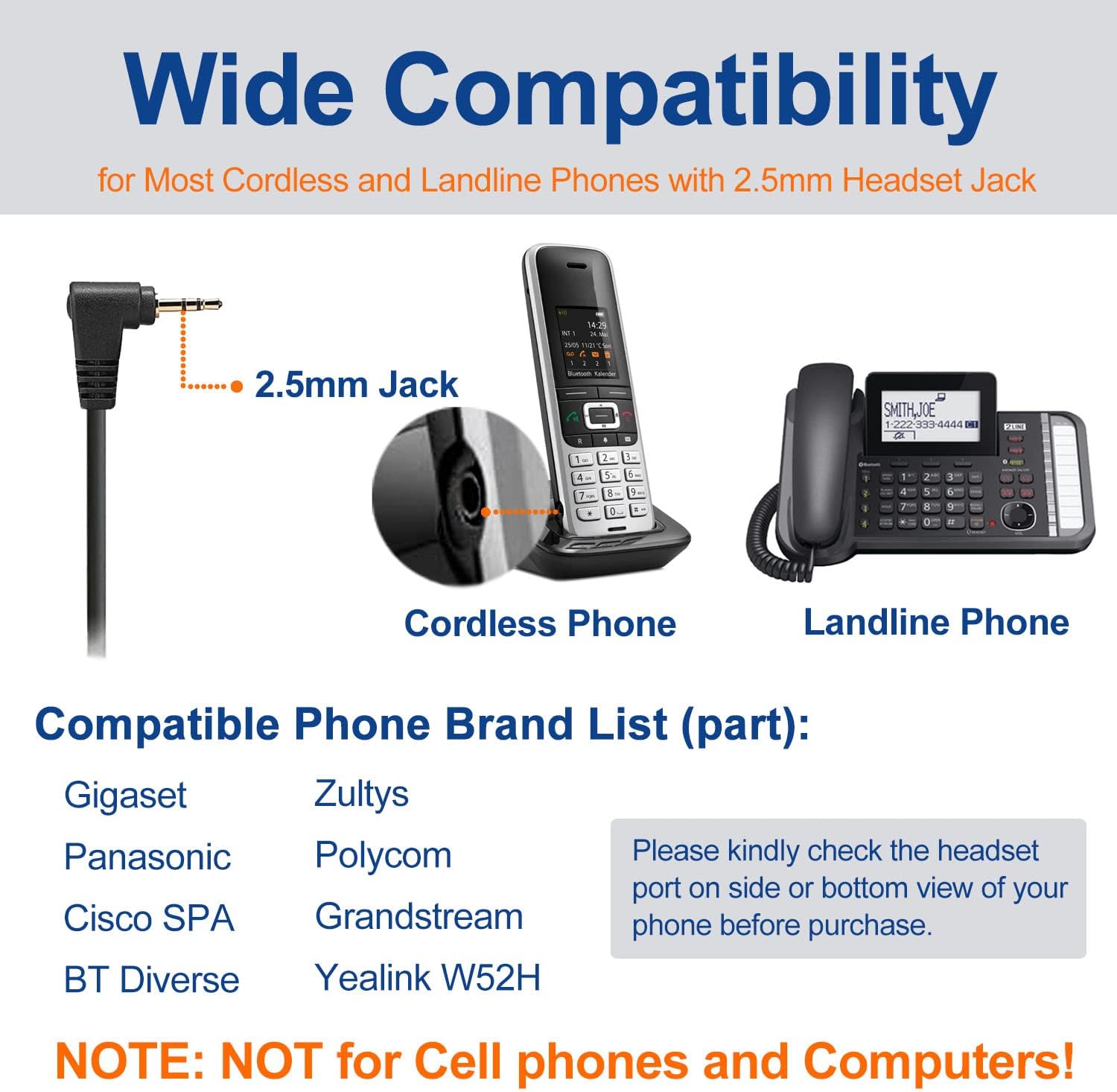 2.5mm Telephone Headset with Mic Noise Cancelling & Quick Disconnect ...